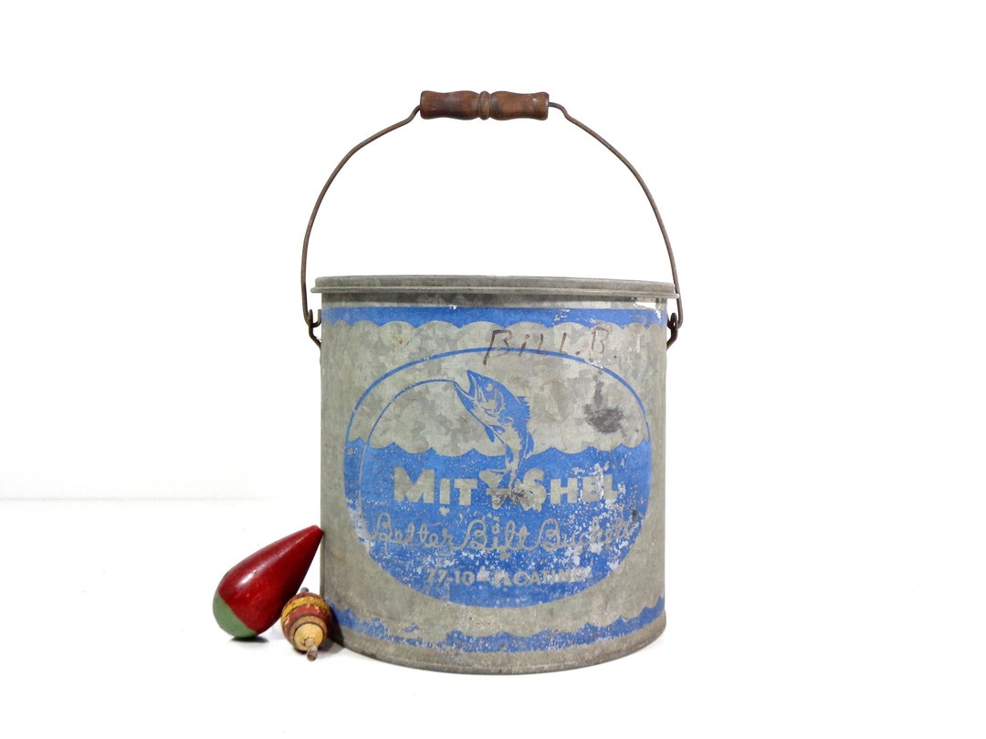 Vintage Minnow Bucket, 1950s Mit-shel Metal Fishing Bait Bucket Pail ...
