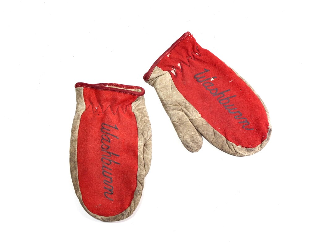 Vintage Winter Mittens, 1940s Washburn Wool and Leather Mittens Gloves ...