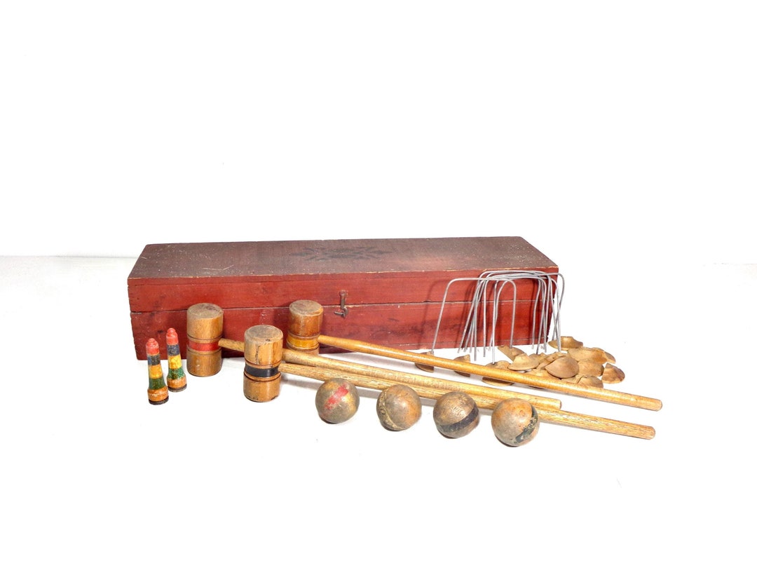 Vintage Table Croquet Set, 1800s Wood Tabletop Croquet Parlor Game Set ...
