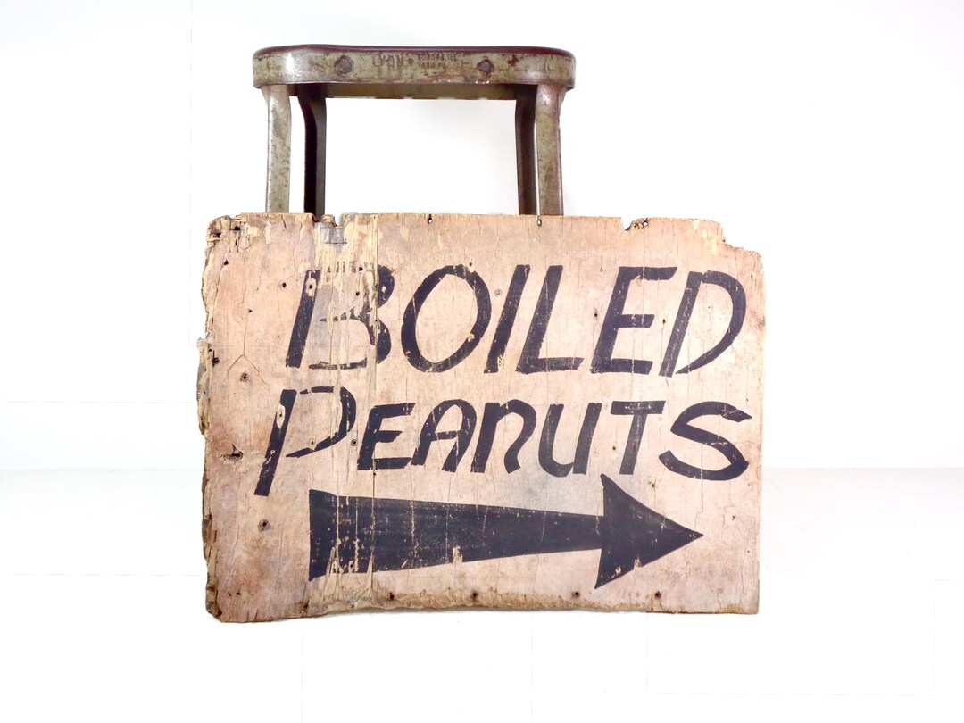 Vintage Boiled Peanuts Wood Sign, 1930s Hand Painted Wooden Roadside ...