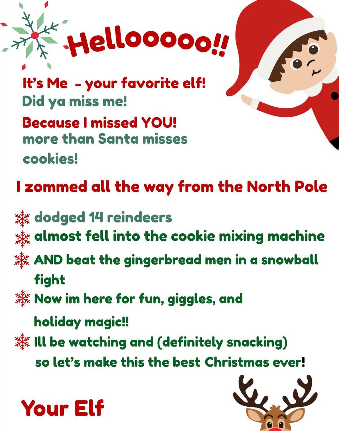 Elf I’m Back Letter -printable Instant Download -editable Elf on the ...