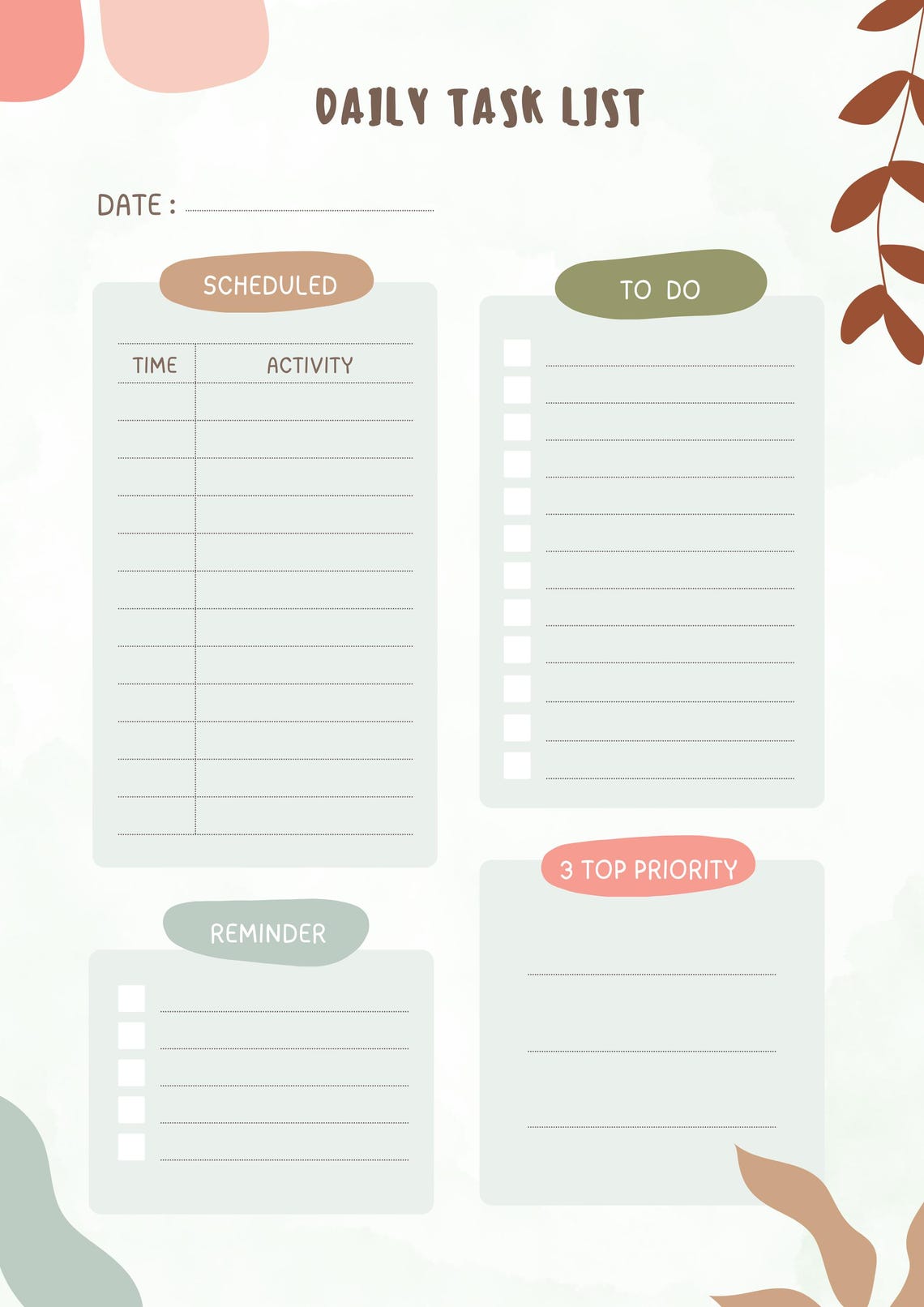 Daily Task List - Printable - Etsy
