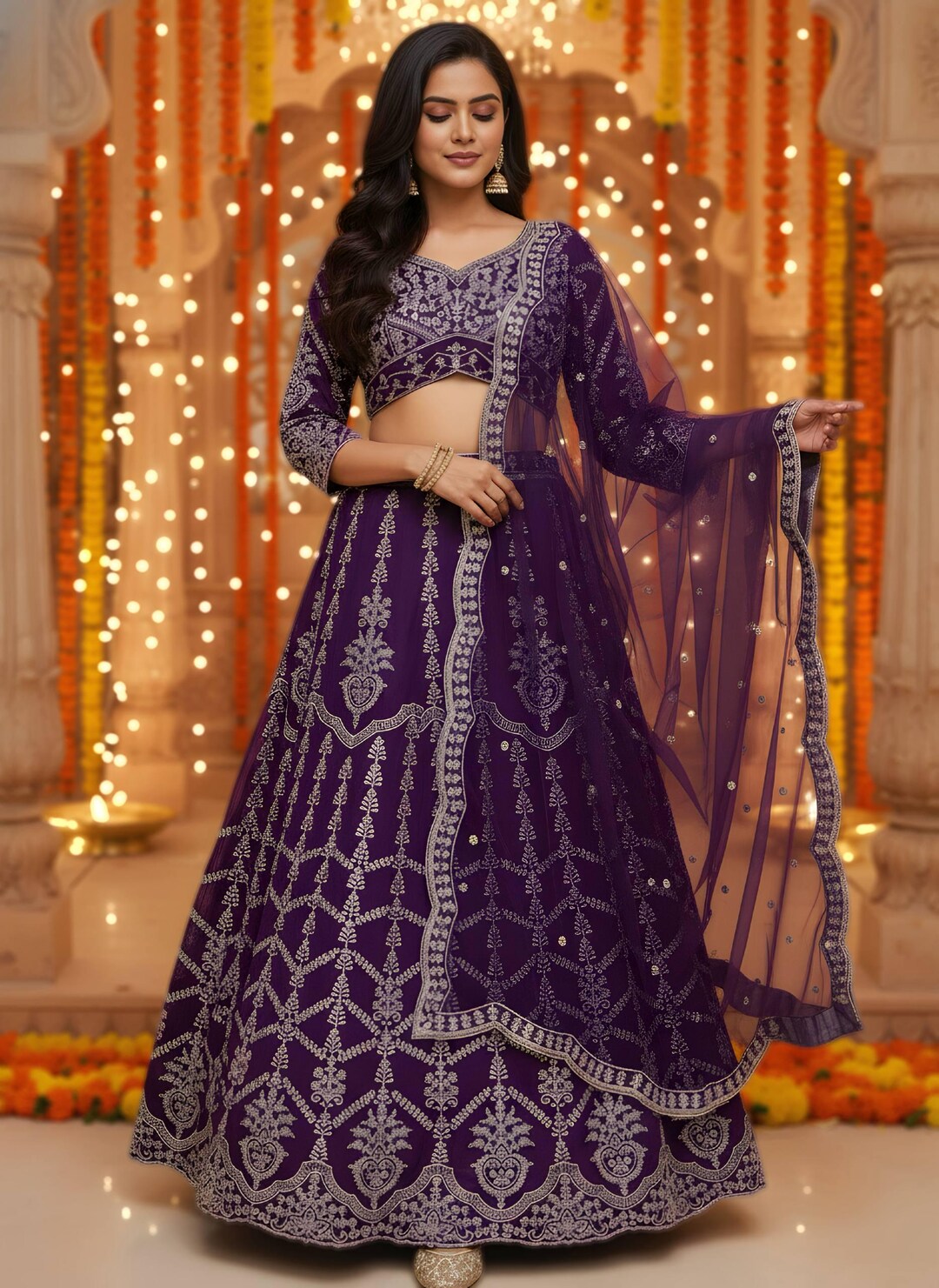 Traditional With Purple Color Embroidered Lehenga With Dori Work.redy ...