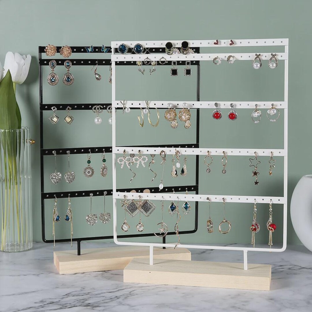 Metal Earring Display Stand, 100 Holes, Jewelry Organizer With Wood ...