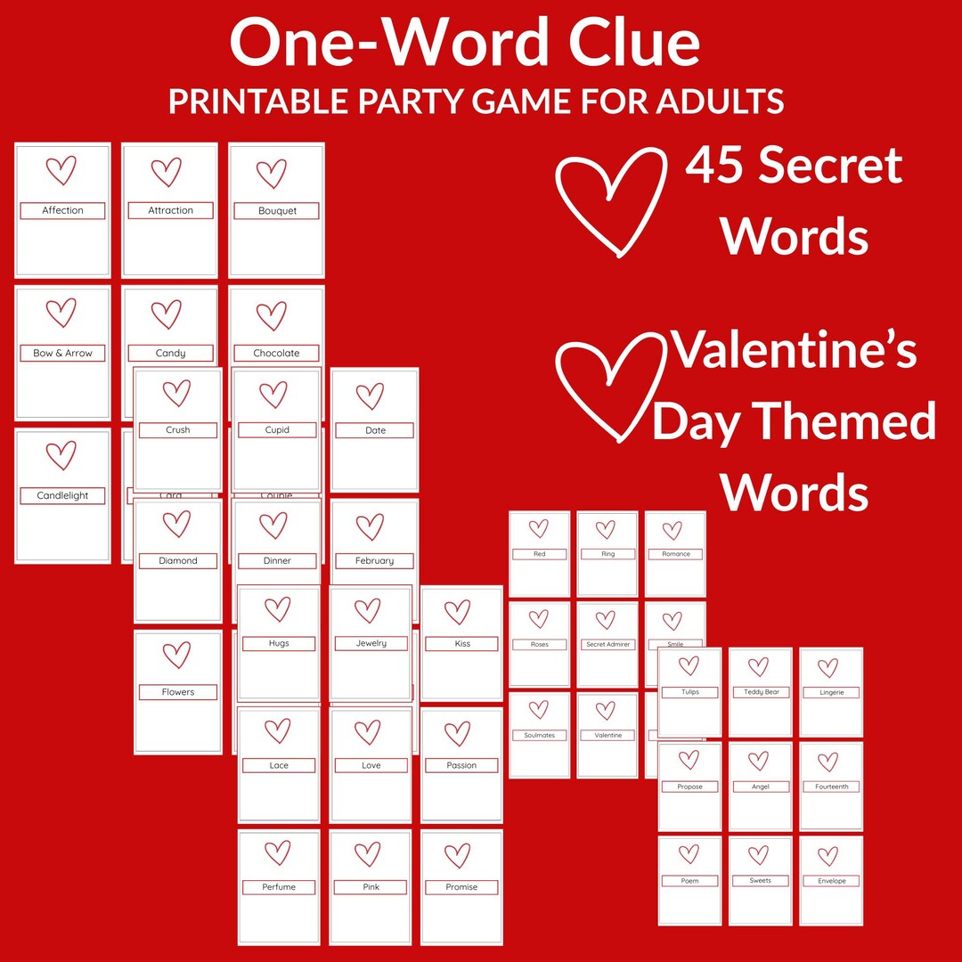 Printable Party Game for Adults • One‑word Clue Guessing Game ...