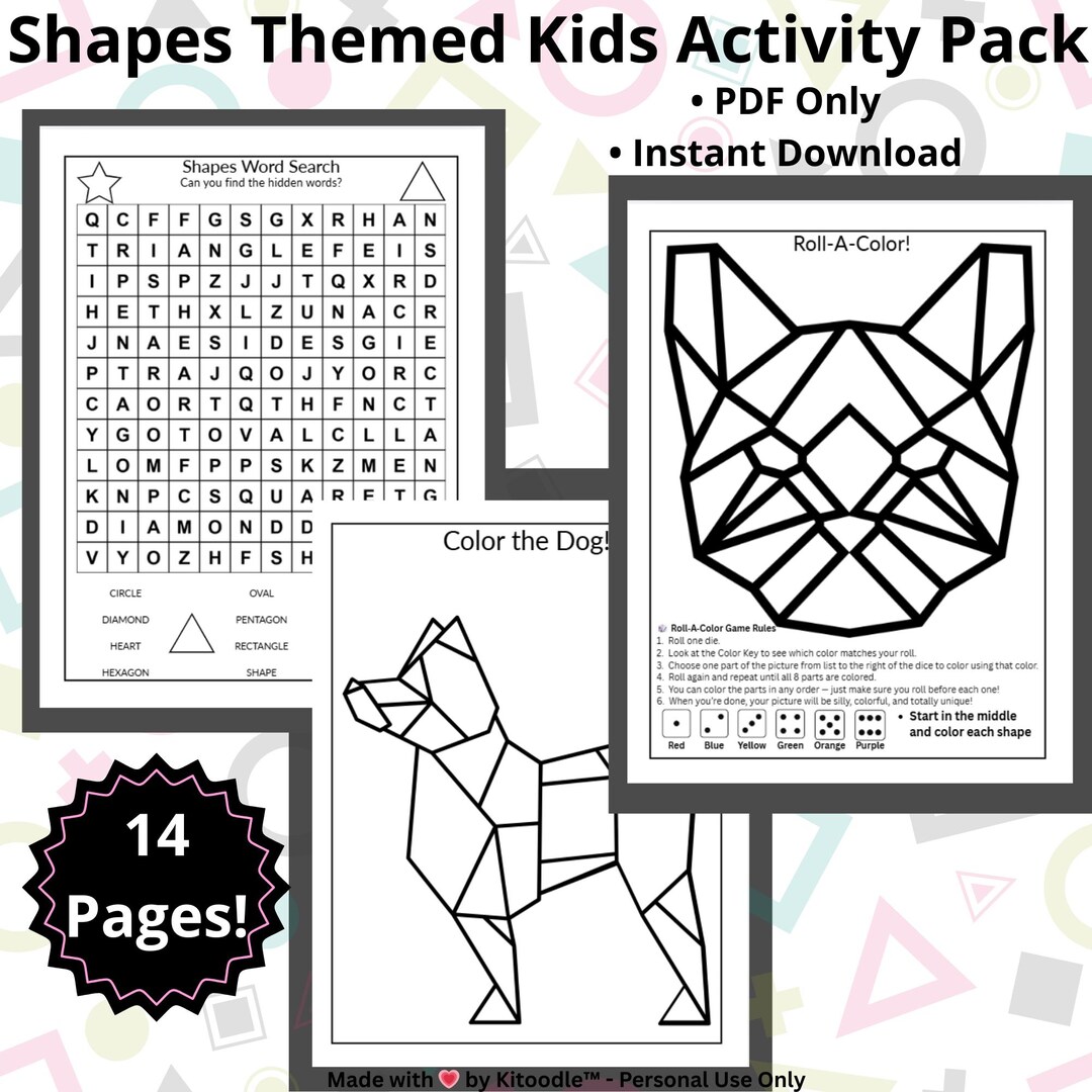 Shapes Themed Kids Activity Pack Coloring Pages, Word Search, Scramble ...
