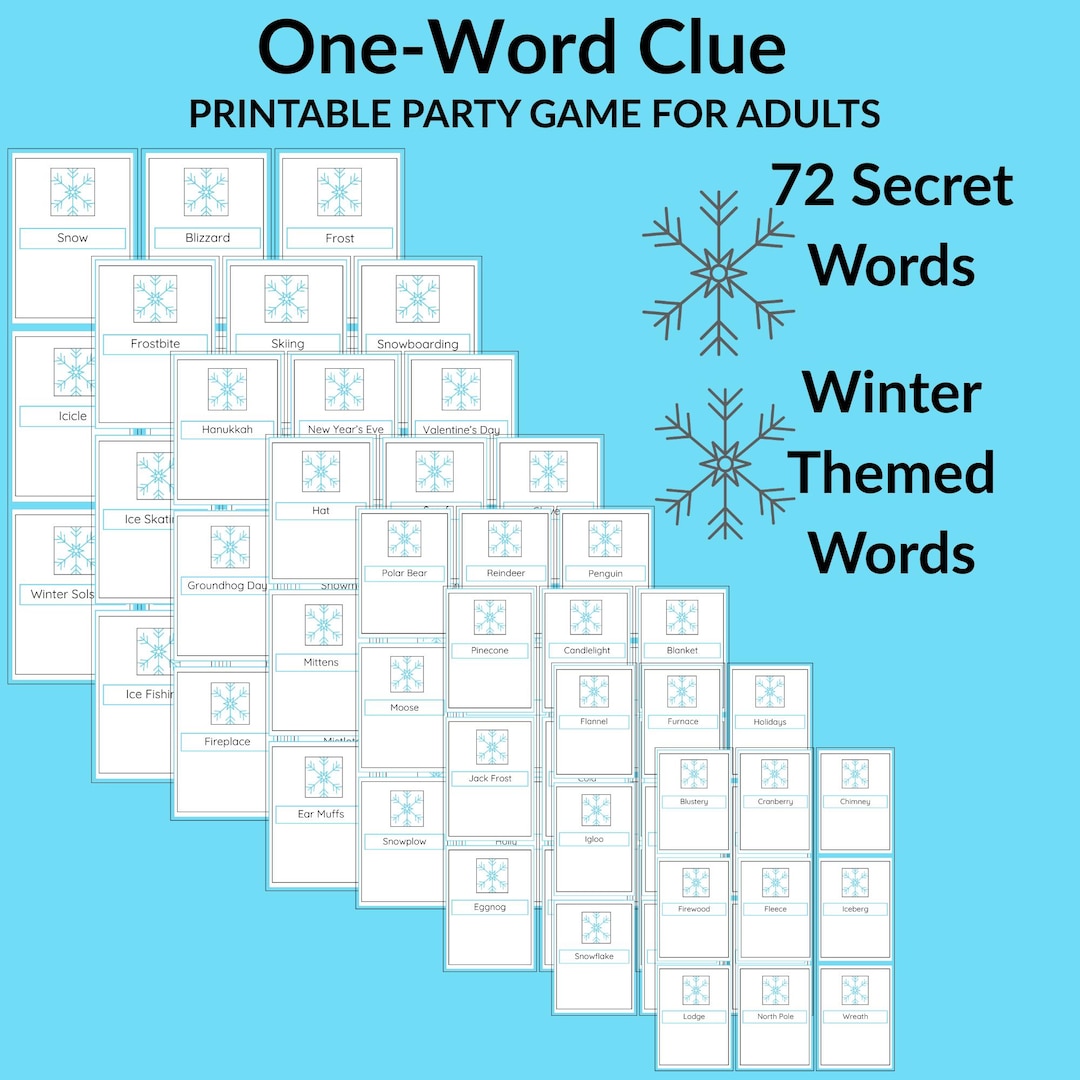 Printable Party Game for Adults • One‑word Clue Guessing Game • Winter ...
