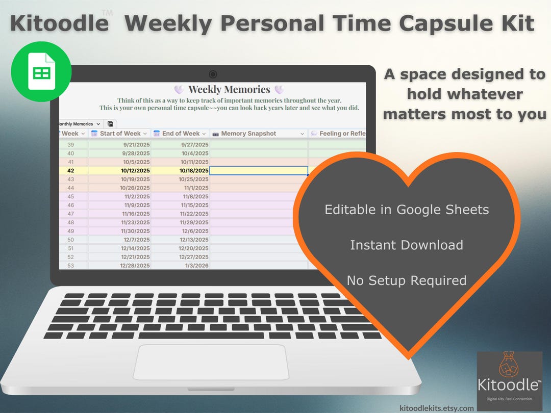 Weekly Personal Time Capsule Kit | Editable Google Sheets + Printable ...