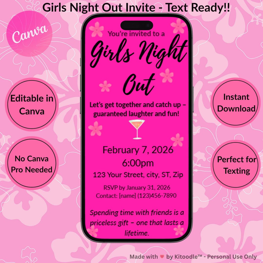 Girls Night Out Digital Invitation | Editable Canva Template | Mobile ...