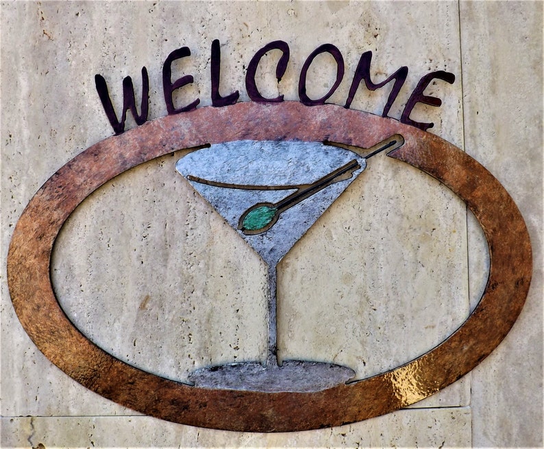 Martini Welcome Sign Metal Art Bar Art Bar Decor Cocktail - Etsy