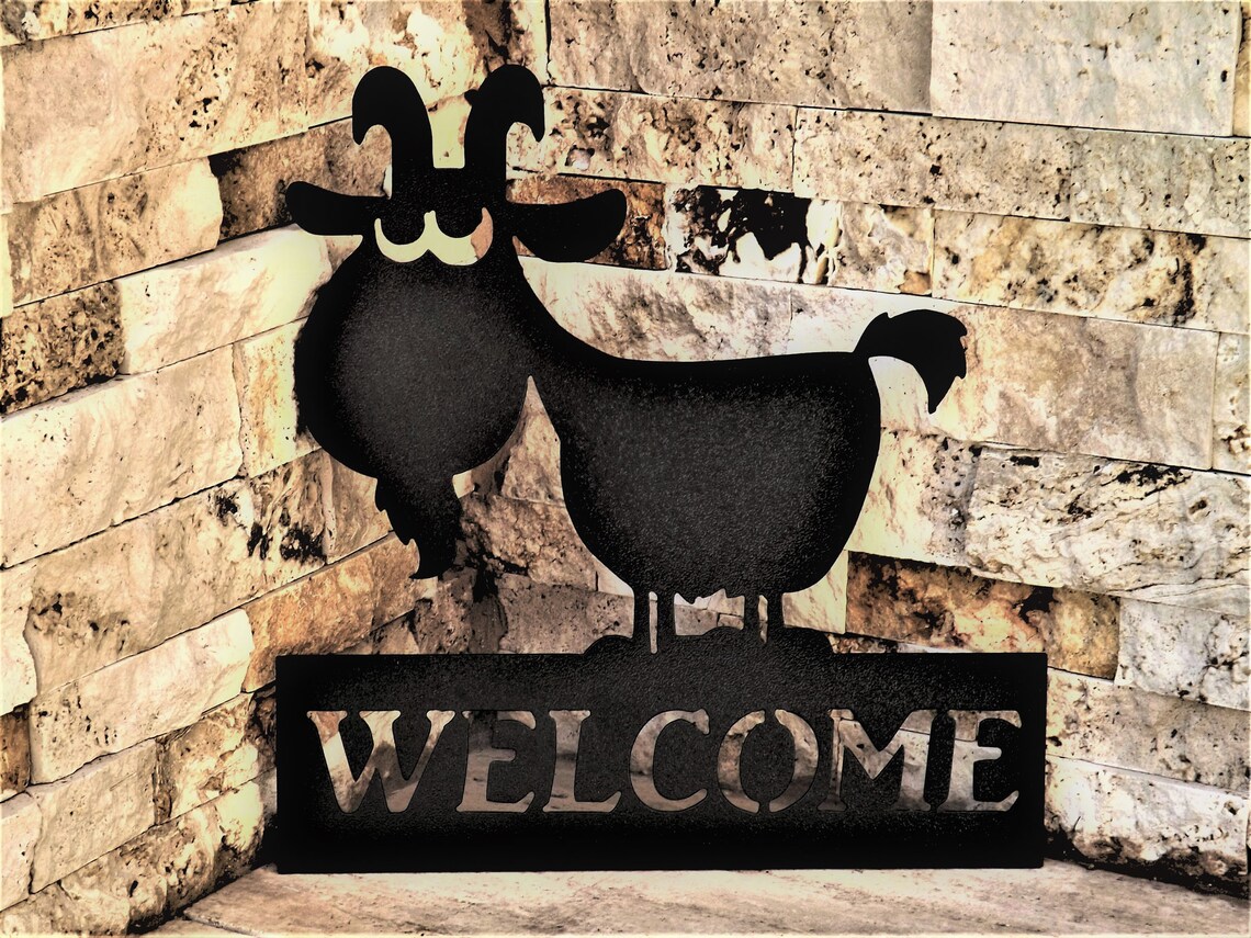 Goat Welcome sign silhouette farmyard Metal Art | Etsy