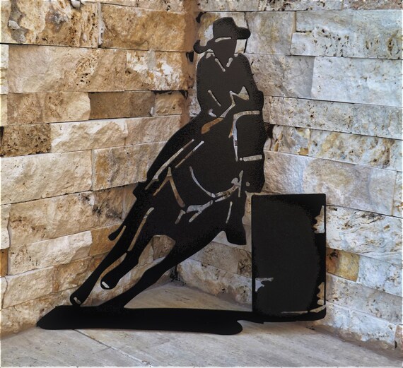 Western Cowgirl Barrel Racer Wall Accent Metal Art Lodge | Etsy