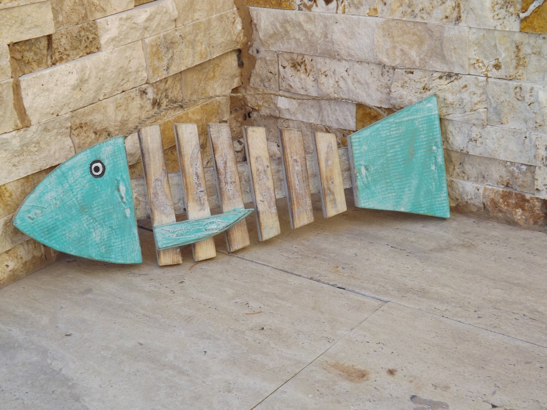 Wooden Fish, Fish Bone Sign, Beach Cottage,fish Decor,coastal Decor ...