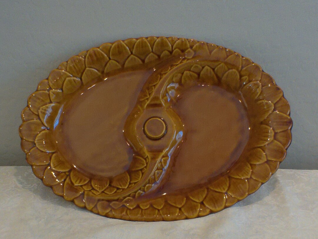 Vintage Belmar of California Pottery Brown Artichoke Leaf Oval Platter ...
