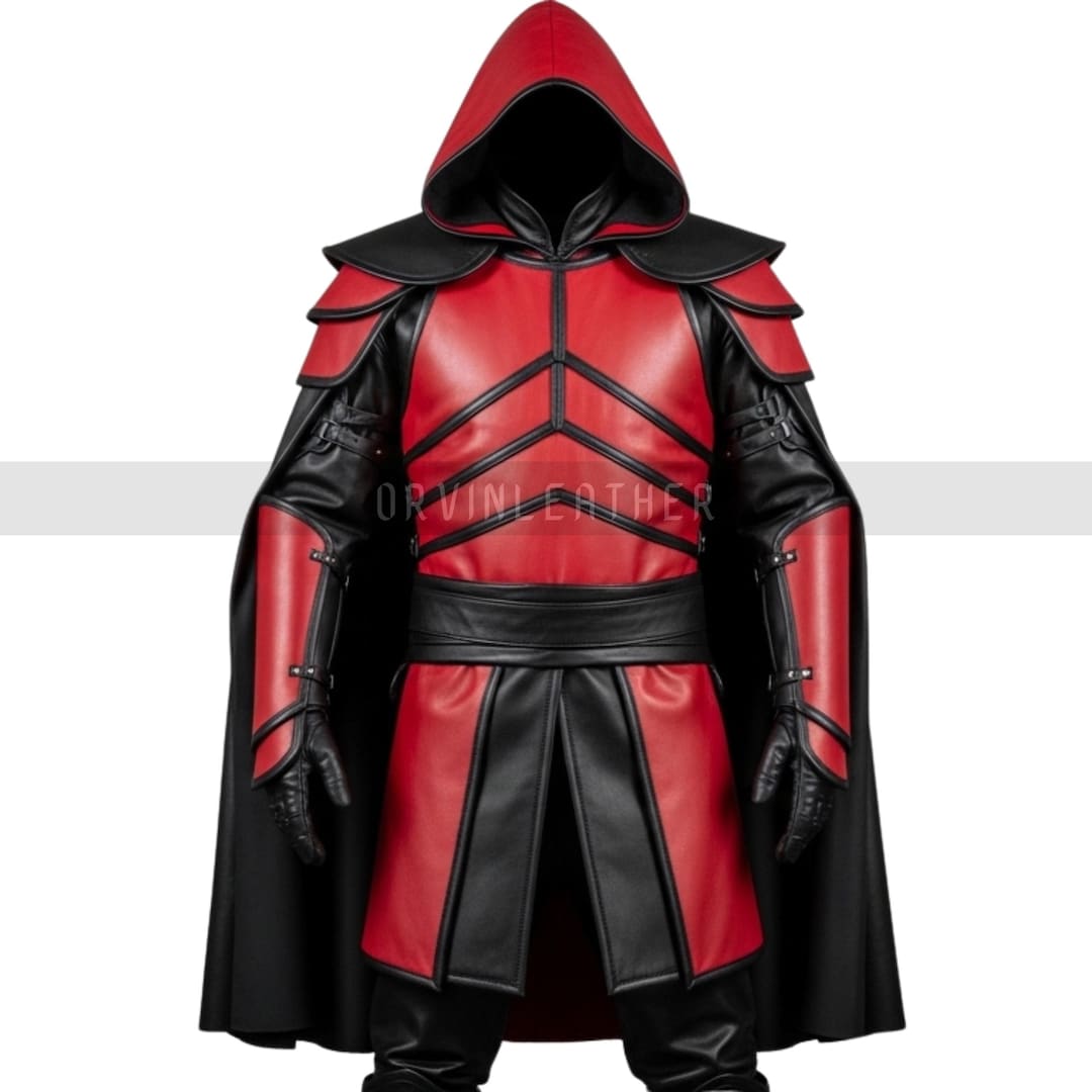 Red Black Leather Armor Set – Hooded Fantasy Cosplay Costume for LARP ...