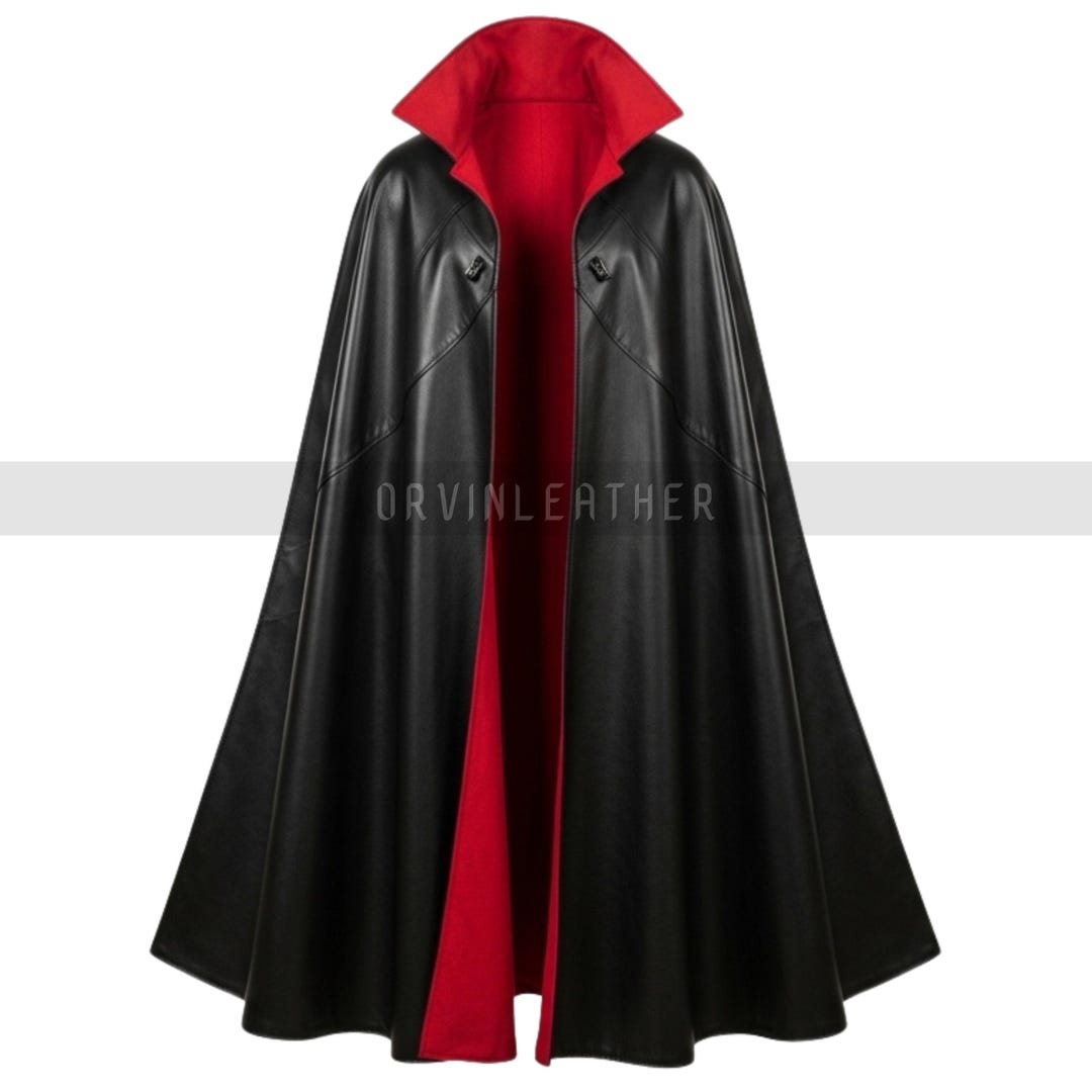 Black Leather Vampire Cape – Gothic Cloak With Red Lining - Etsy