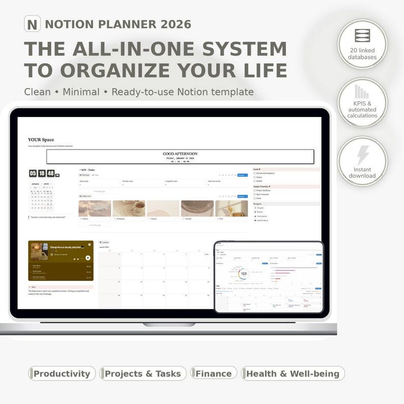 Template Notion Planner 2026, Life Planner All-in-one, Digital Planner, Goals, Habits, Budget ...