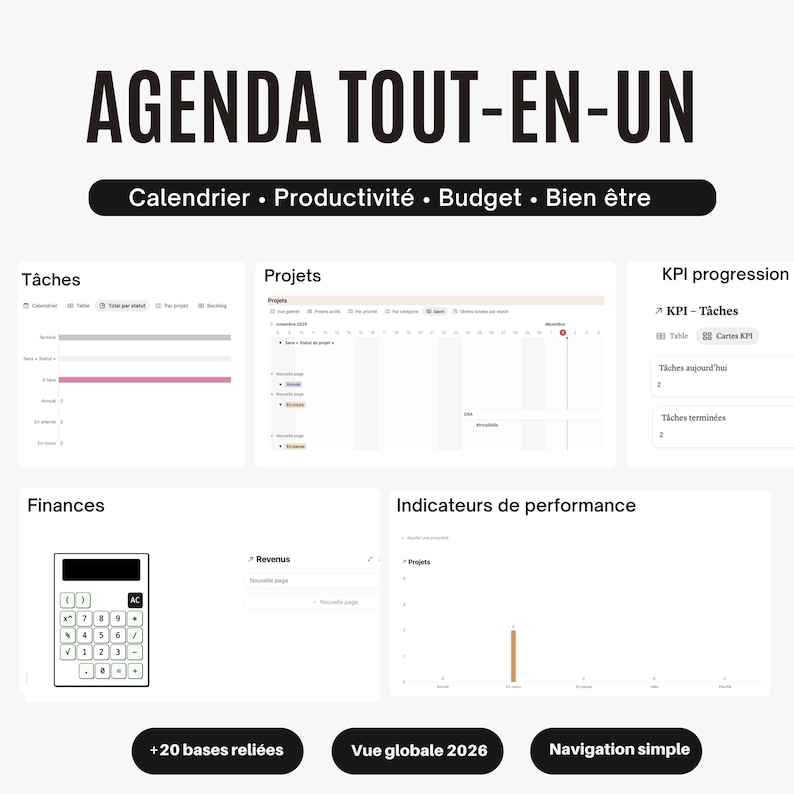Notion Agenda 2026 Template (FR) – All-in-one Planner: Goals, Projects ...
