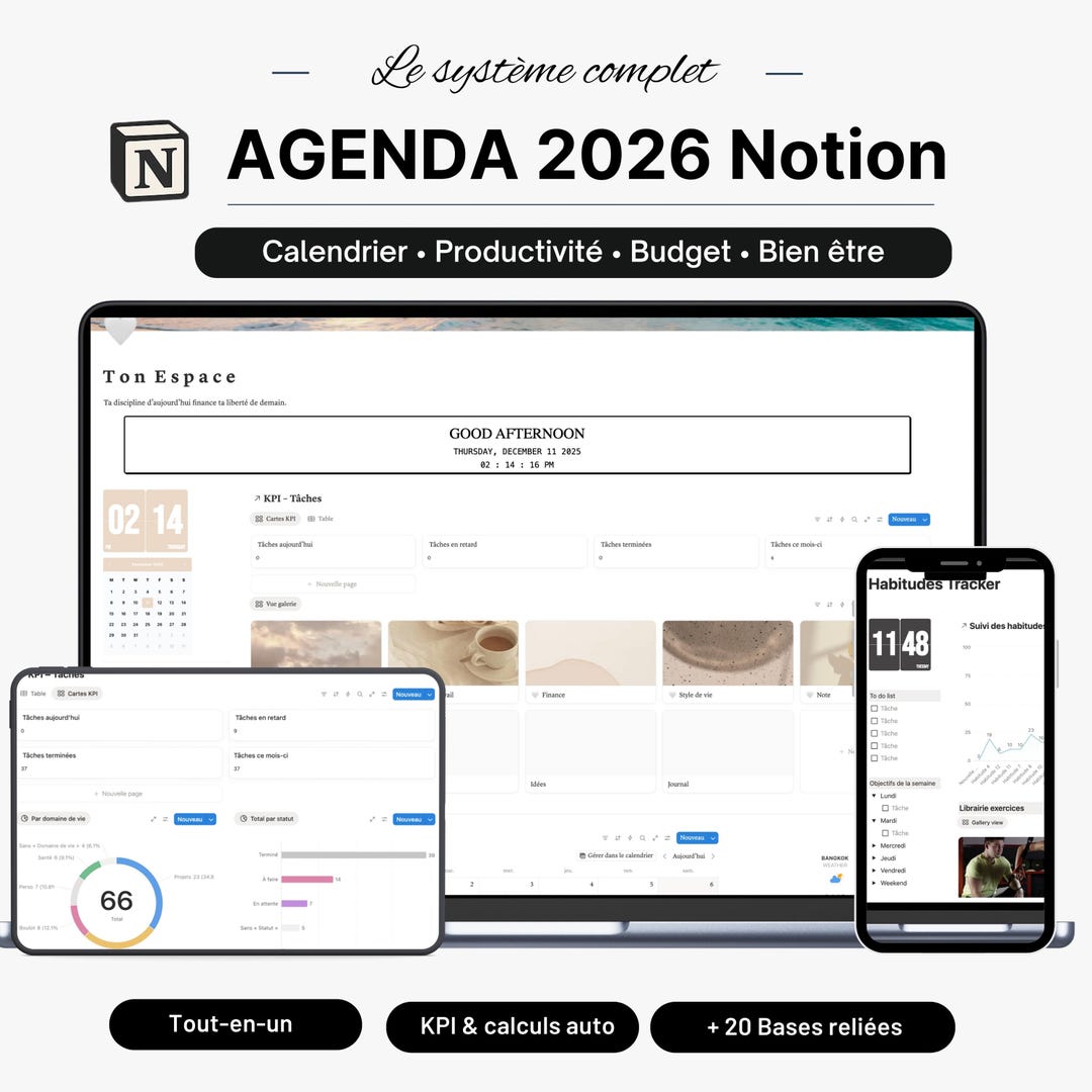 Notion Agenda 2026 Template (FR) – All-in-one Planner: Goals, Projects ...