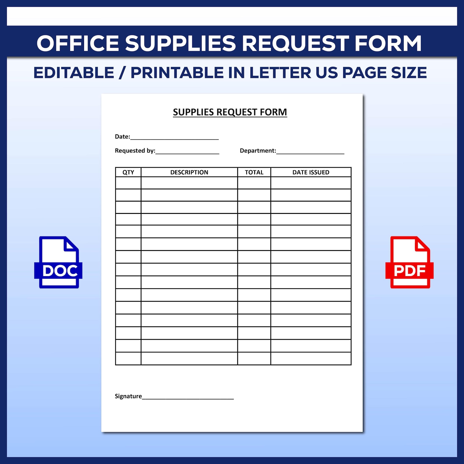 Editable Office Supplies Request Form: Printable Business Template ...