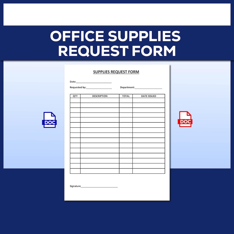 Editable Office Supplies Request Form: Printable Business Template ...