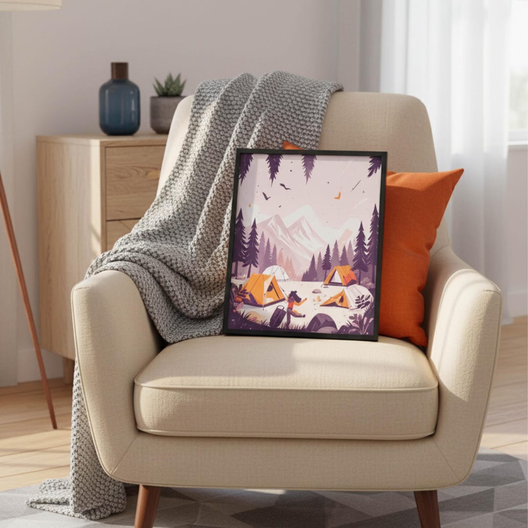Vintage Camping Print: Retro Mountain Scene Wall Art (digital Download ...