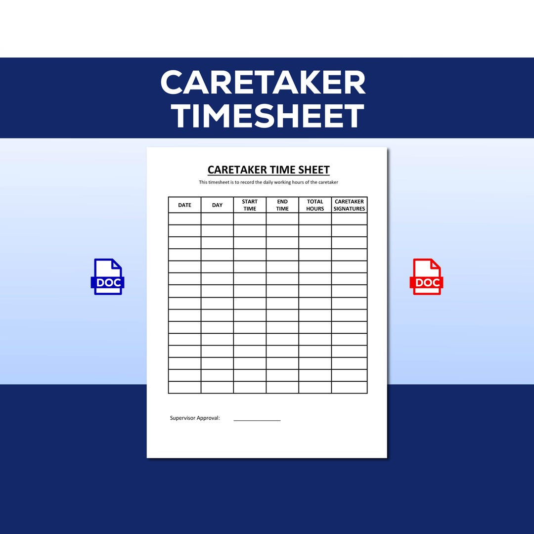 Printable Caretaker Timesheet: Home Health Care Hour Tracking (PDF ...