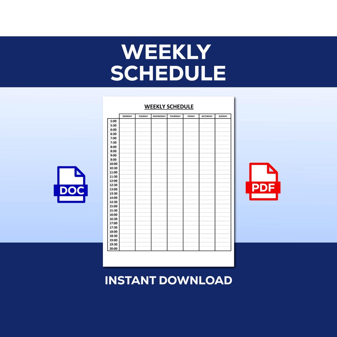 Printable Weekly Half Hour Planner: Fillable Schedule (PDF) - Etsy