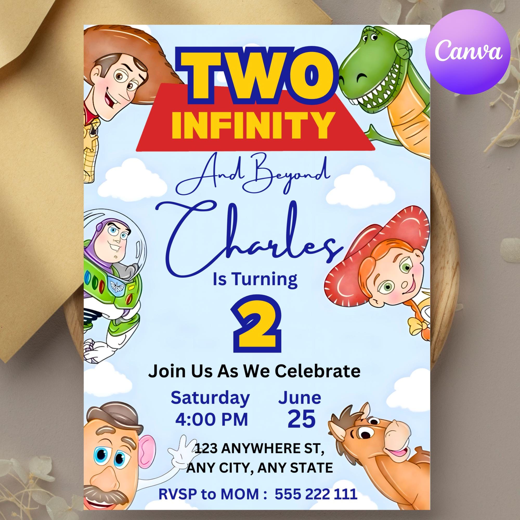 Editable Two Infinity and Beyond Birthday Invitation | Editable Toy ...