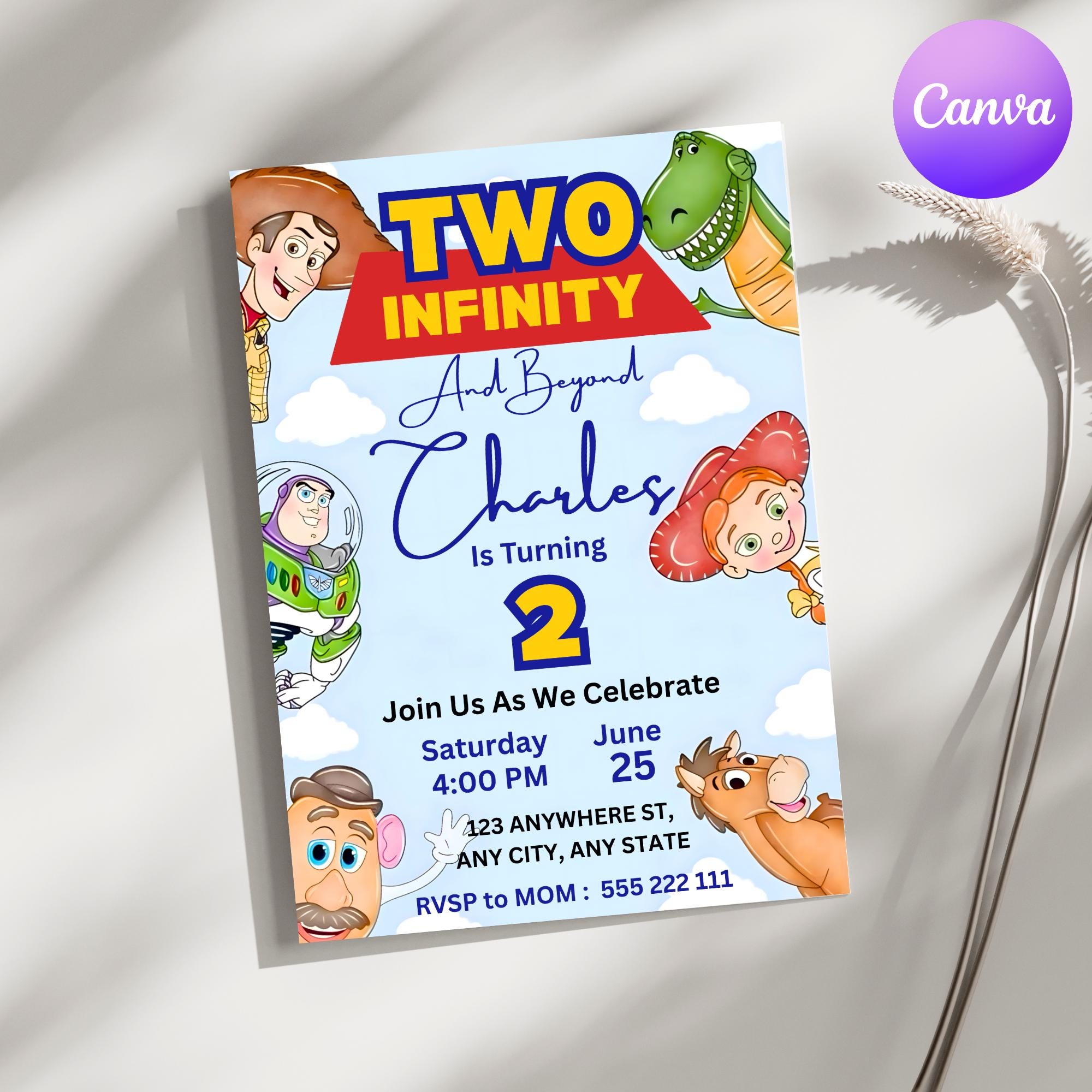 Editable Two Infinity and Beyond Birthday Invitation | Editable Toy ...