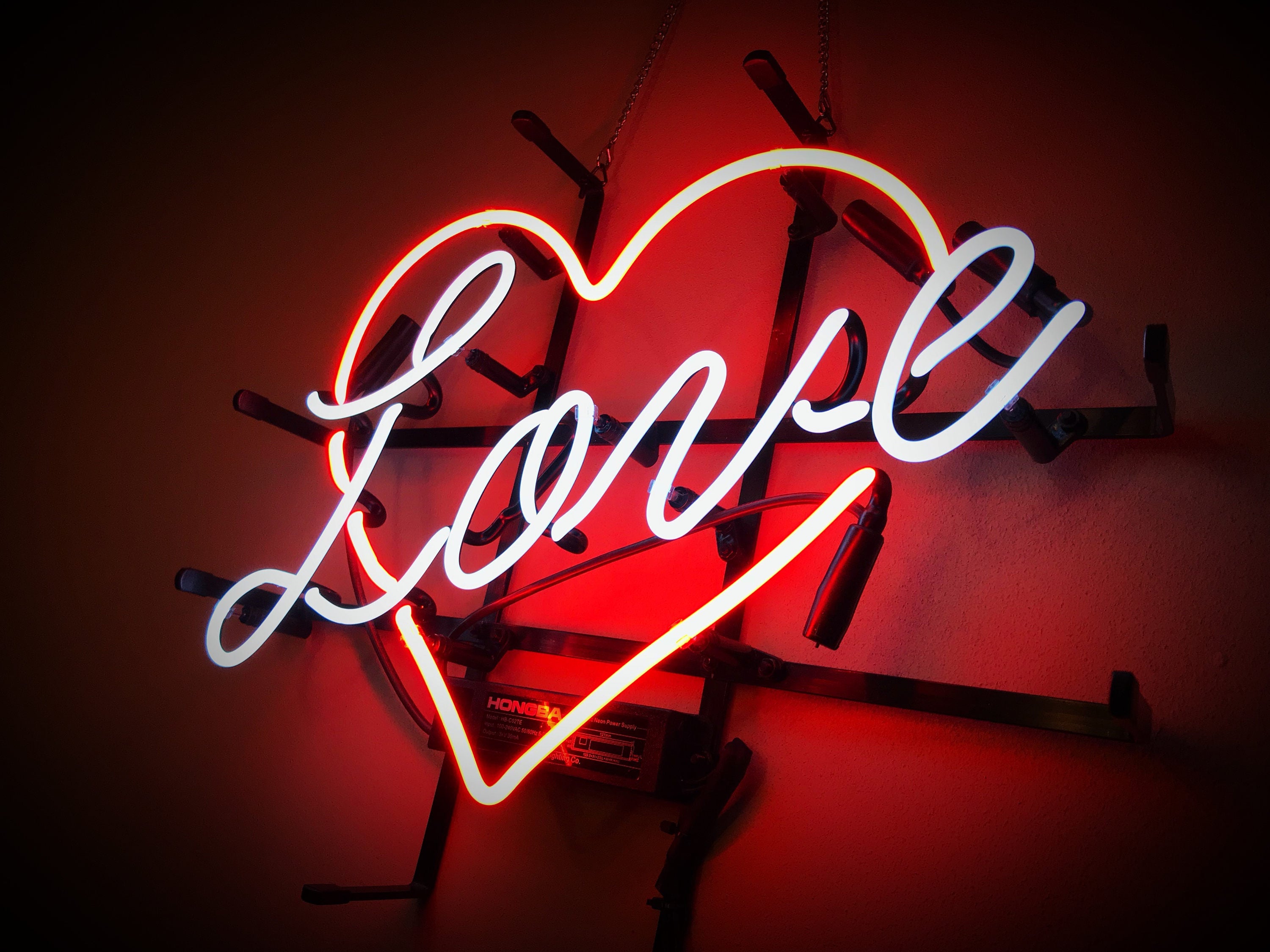 17x14 Real Glass Neon Light Sign Vintage LOVE Heart Red Lighting Art UK ...