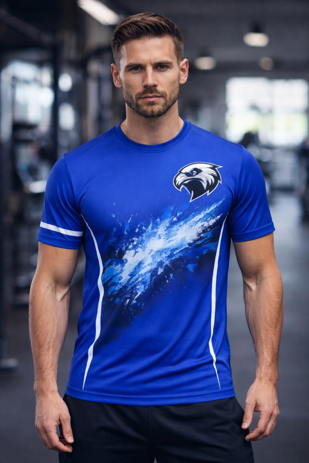 Men Royal Blue Sublimation T-shirt Slim Fit 777 Graphic Tee Athletic ...