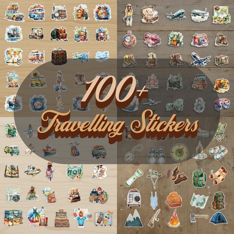 100+ Travelling Sticker Bundle, Junk Journal, Travel Elements. Road ...