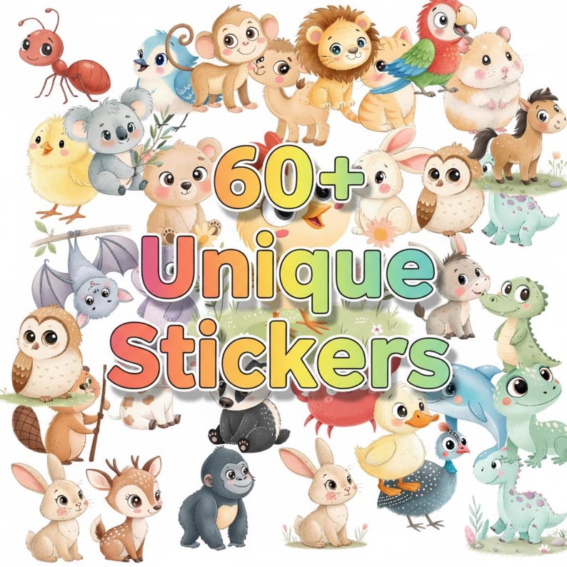 Cute Animal Stickers Kawaii Pets, Wildlife, Critter Designs for Kids - Etsy