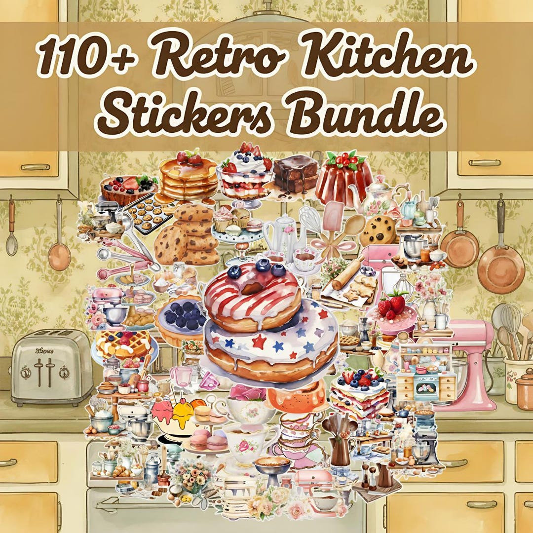 Retro Kitchen Stickers, Vintage Cookbook Scrapbook, Laptop Decals - Etsy