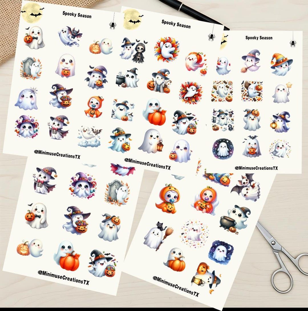 Kawaii Ghost Sticker Sheets: Halloween Waterproof Vinyl Stickers - Etsy