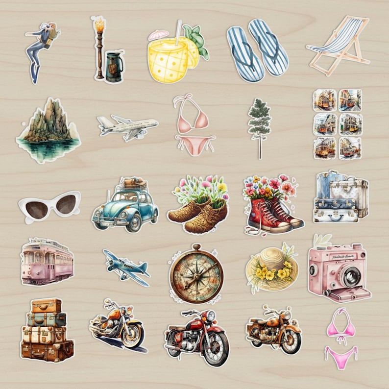 100+ Travelling Sticker Bundle, Junk Journal, Travel Elements. Road ...