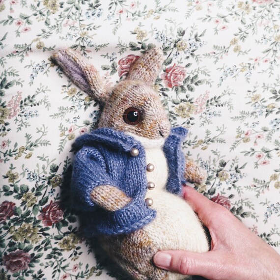 Hand Knitted Rabbit with a Carrot Cute present Grey or Brown Toys Toys ...