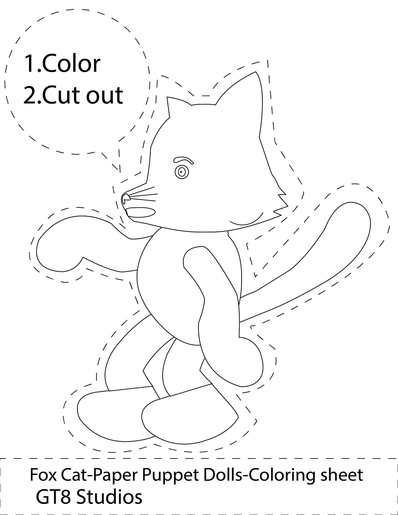 Fox Cat Paper Puppet Doll Template:diy Craft (instant Download) - Etsy