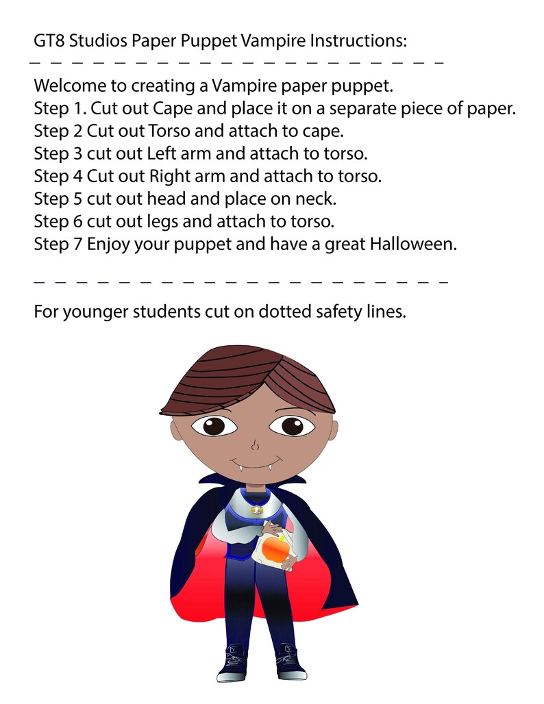 Vampire Paper Puppet Halloween Activity for Kids-with Easy Cut Out ...