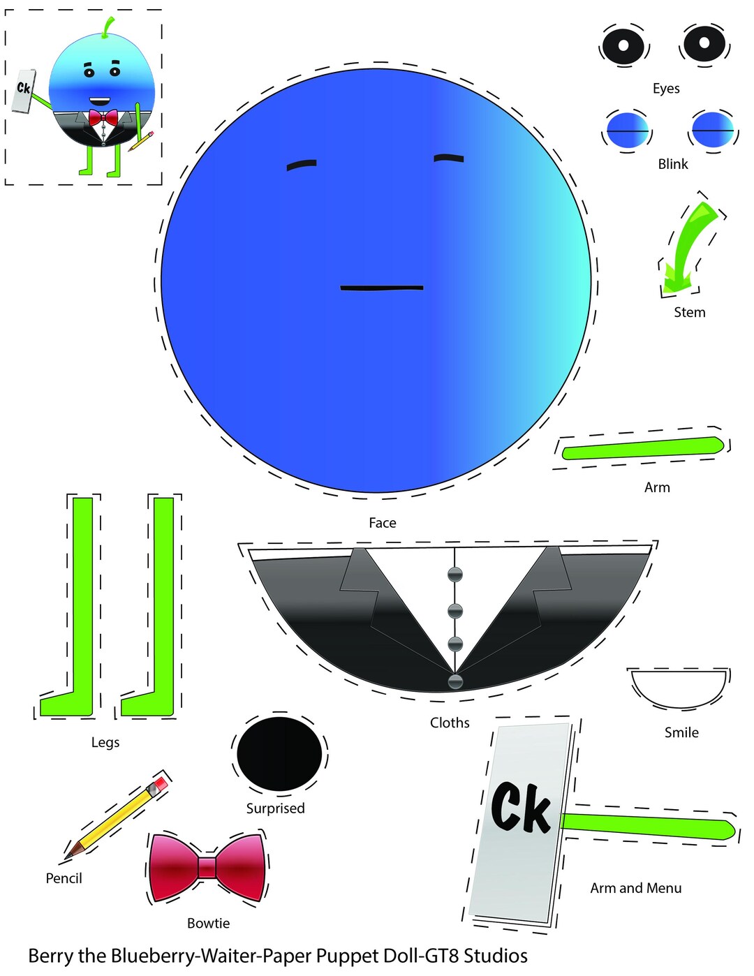 Berry the Blueberry Waiter Paper Puppet Activity Set Digital Download ...
