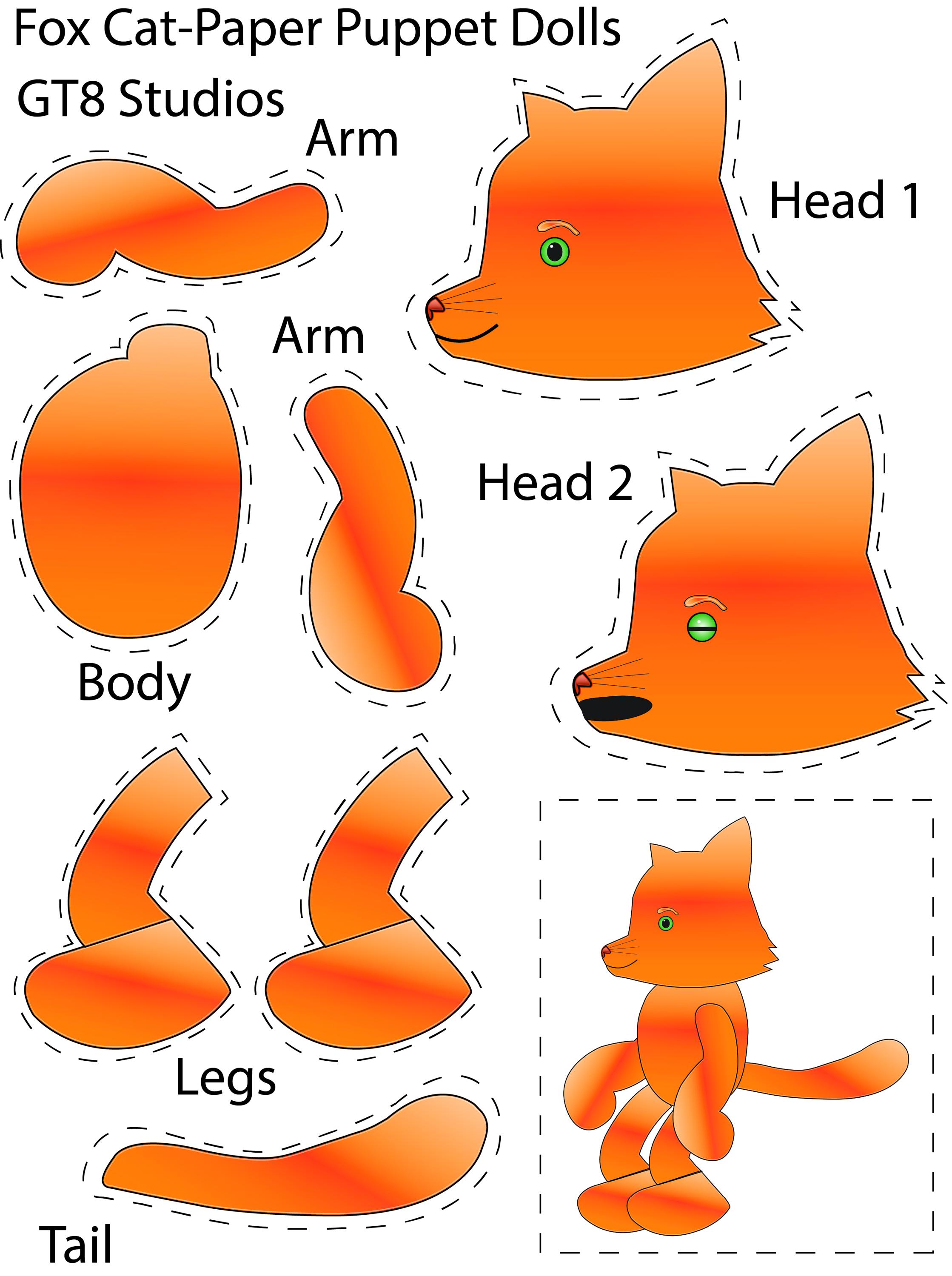 Fox Cat Paper Puppet Doll Template:diy Craft (instant Download) - Etsy