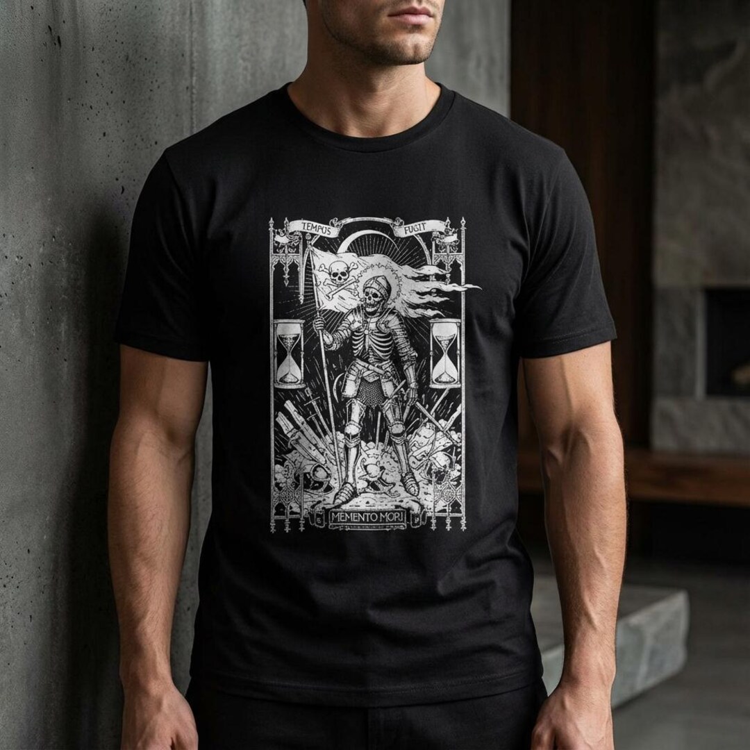Memento Mori Tempus Fugit T Shirt Gothic Skeleton Knight Medieval Death ...
