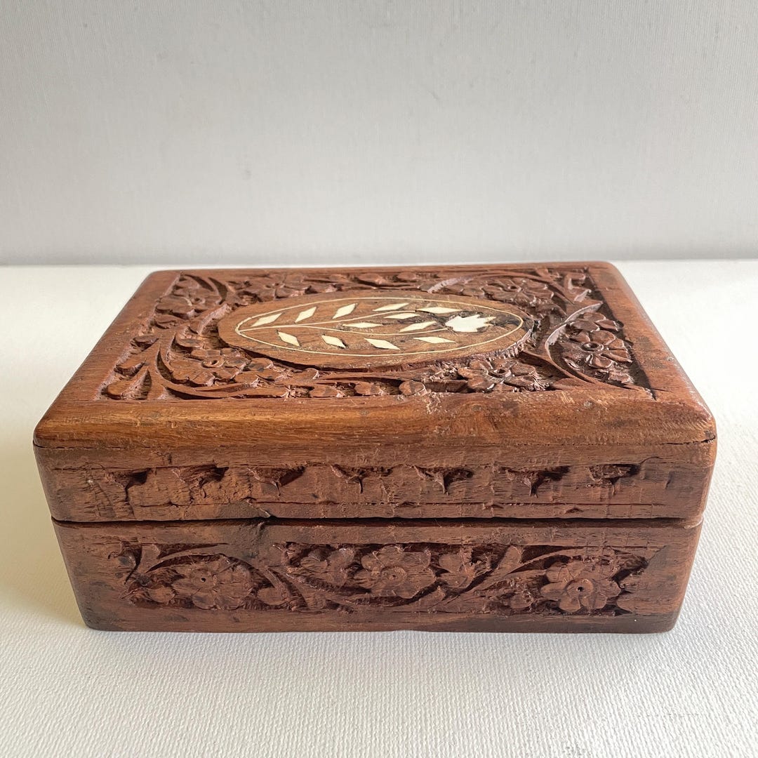 Vintage Hand-inlaid Wooden Box in Indian Rosewood Floral Boho Style ...