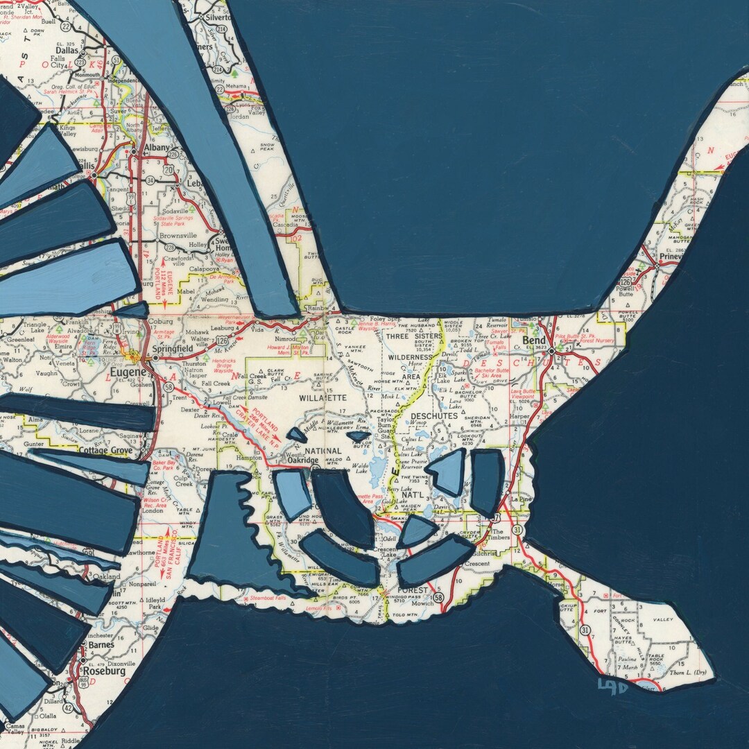 Eugene & Bend // Bike Map on Paper or Wood / Willamette, Deschutes ...