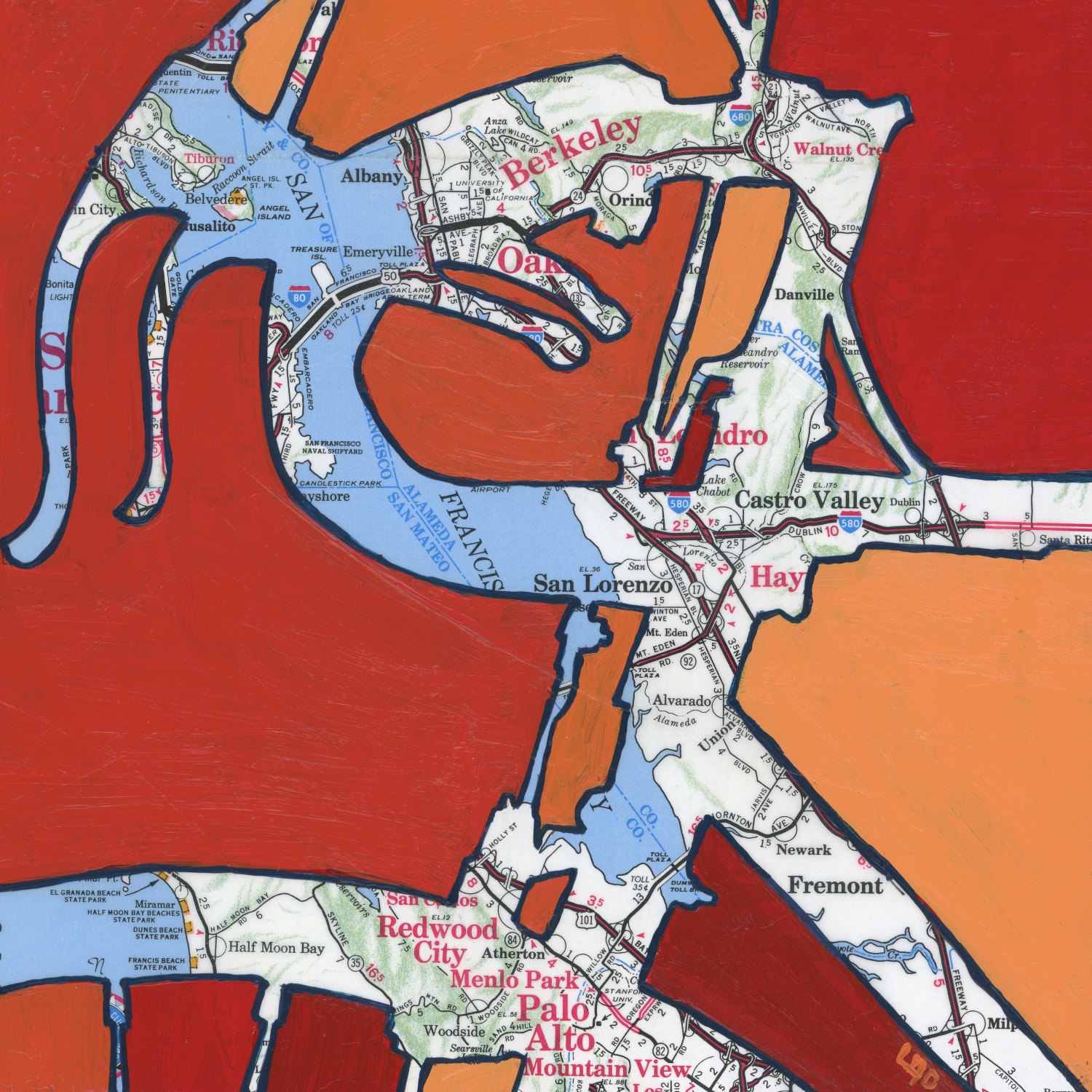 Berkeley // Bike Map on Paper or Wood Panel / Palo Alto, Redwood City ...