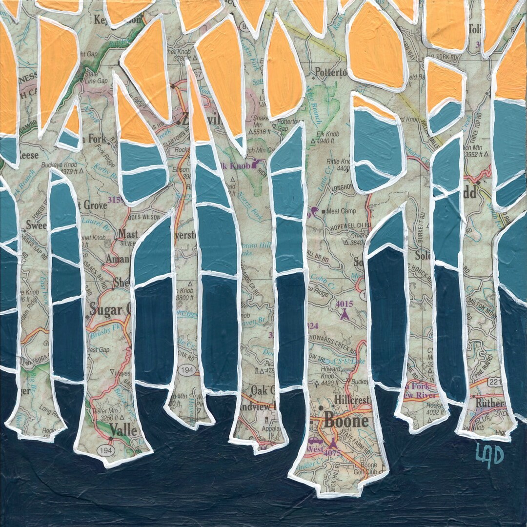 Boone Trees // Print of Map Painting Featuring Boone, North Carolina ...