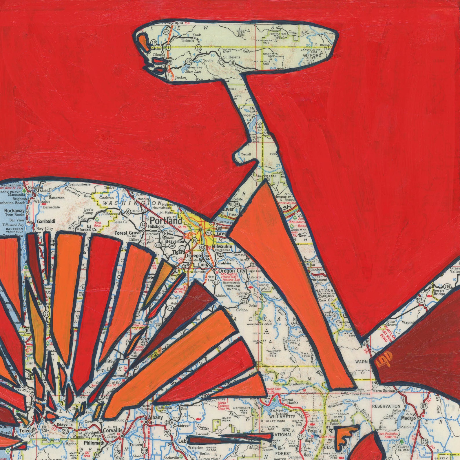 Bike Portland No. 1 - Print - Red- Bicycle Map Print, Vancouver, Oswego ...