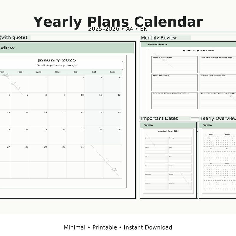 Printable yearly calendar 2025 no dates - Etsy.de