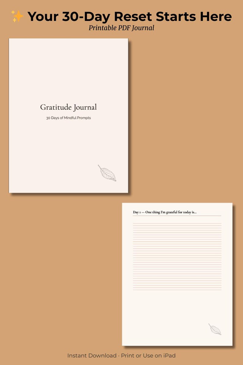 Gratitude Journal (printable PDF) — 30 Days of Prompts for Mindfulness ...